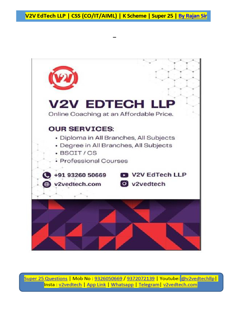 V2V CSS Super 25 Q&A by Rajan Sir | PDF | Java Script | Computer Programming