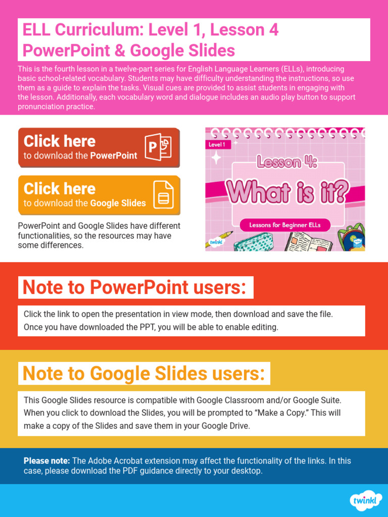 Ell Curriculum Level 1 Lesson 4 Powerpoint Google Slides Us e ...