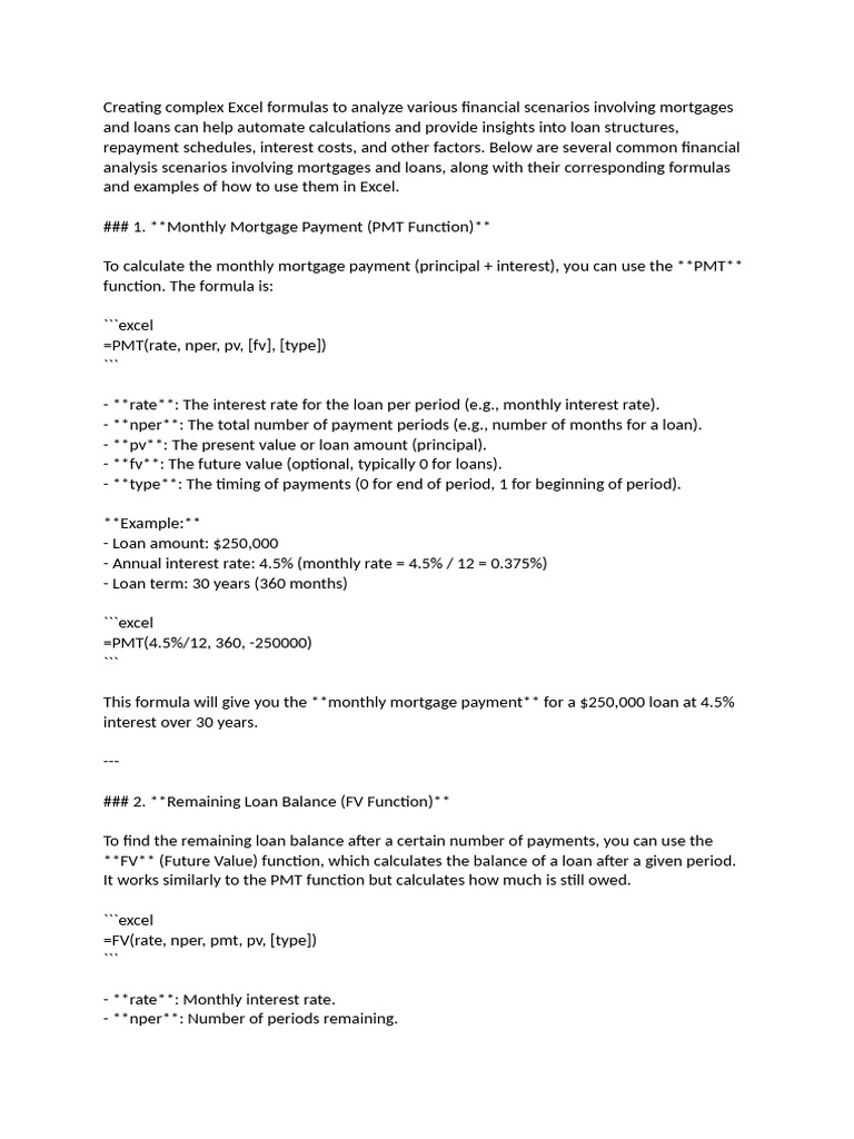 Mortgage Formulas On Excel | PDF | Interest | Mortgages