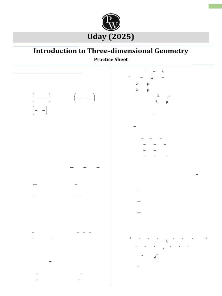 3D Geometry Practice Questions Sheet | PDF | Line (Geometry) | Analytic ...