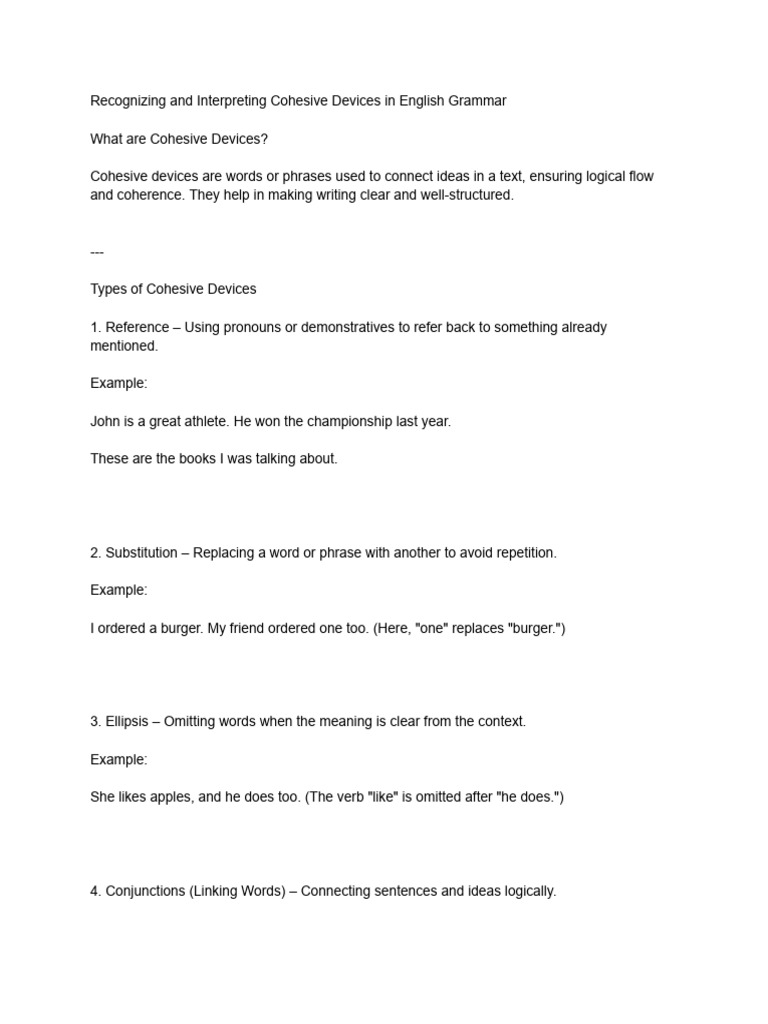 Understanding Cohesive Devices in English | PDF | English Grammar | Grammar
