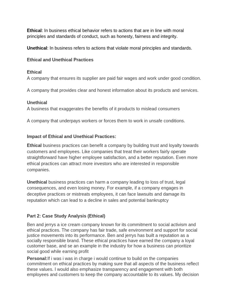 Edwin Perez Ethical vs. Unethical Business Practices 12.32.02 PM | PDF ...
