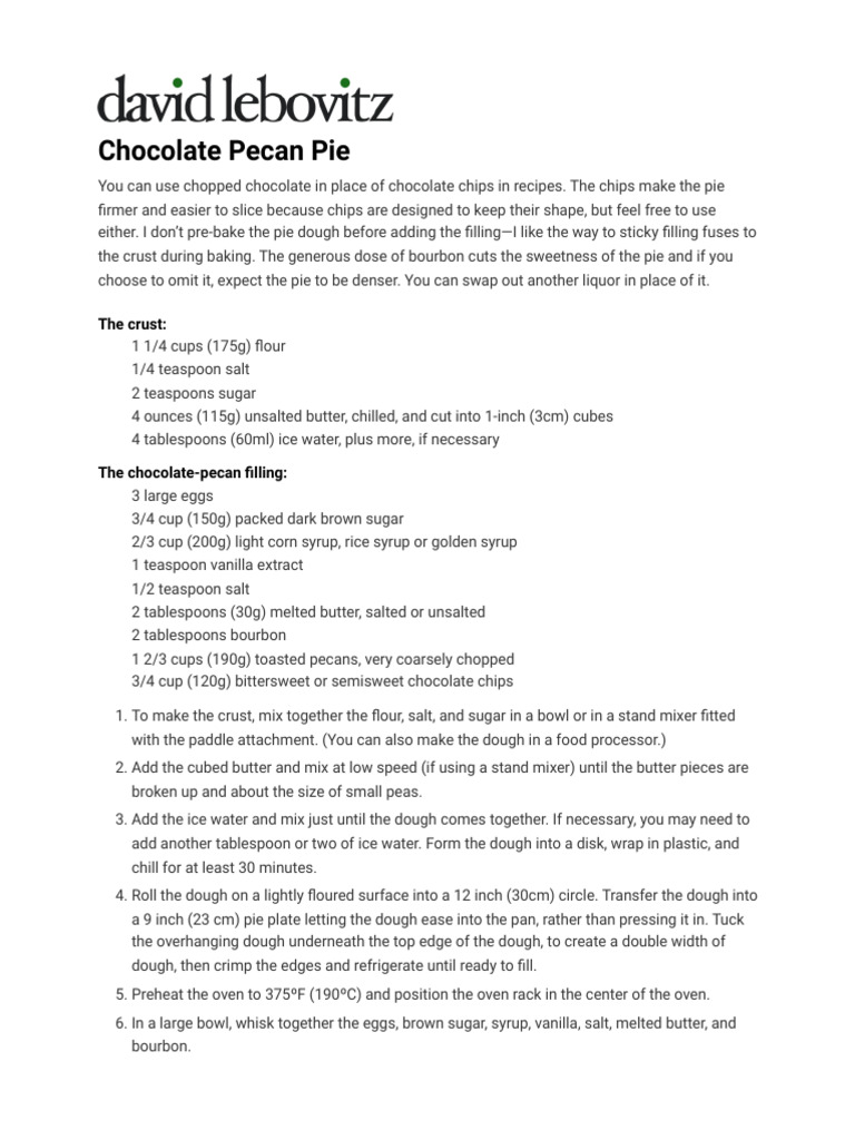 Chocolate Pecan Pie - David Lebovitz | PDF | Teaspoon | Breads