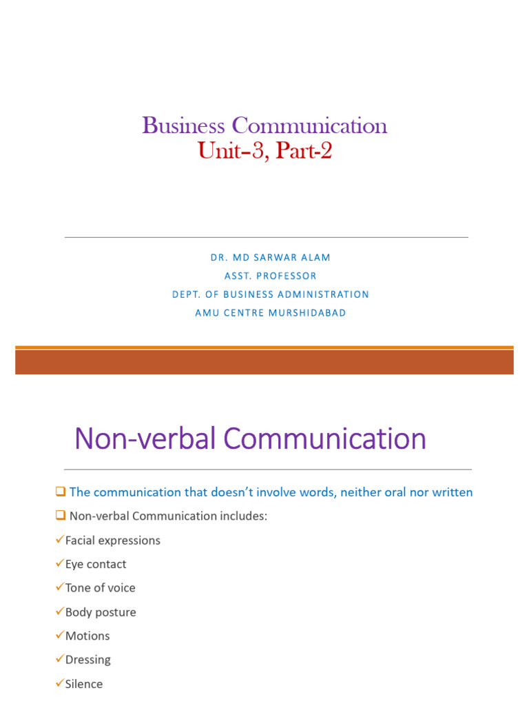 Business Communication Unit 3 Part 2 | PDF | Nonverbal Communication | Communication