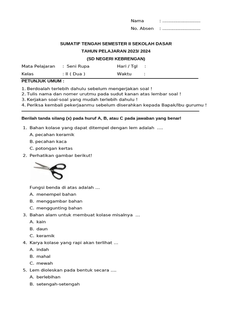Soal Sts Seni Rupa Kelas 2 Semester 2 Fix | PDF