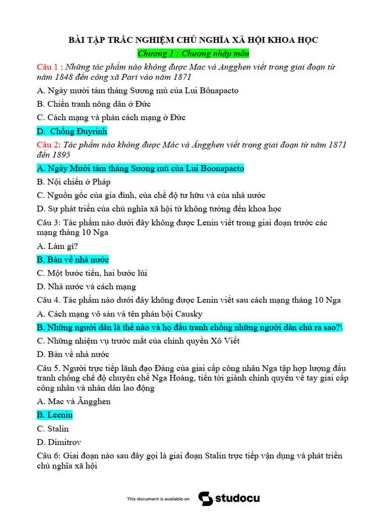 Bản Sao Bai-Tap-Trac-Nghiem-Chu-Nghia-Xa-Hoi-Khoa-Hoc | PDF