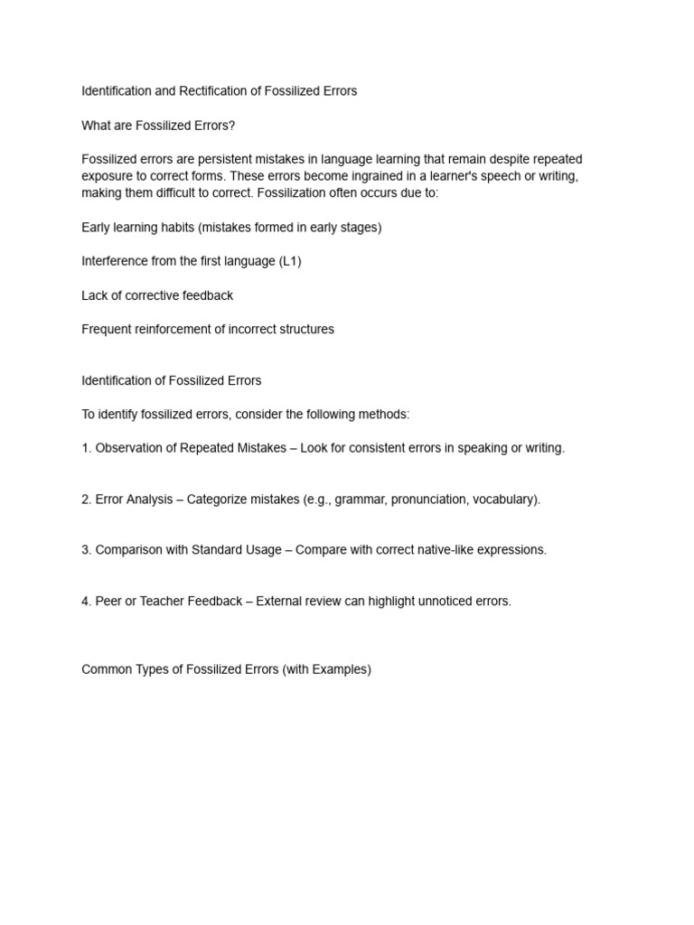 Identification and Rectification of Fossilized Errors | PDF | Error | Learning