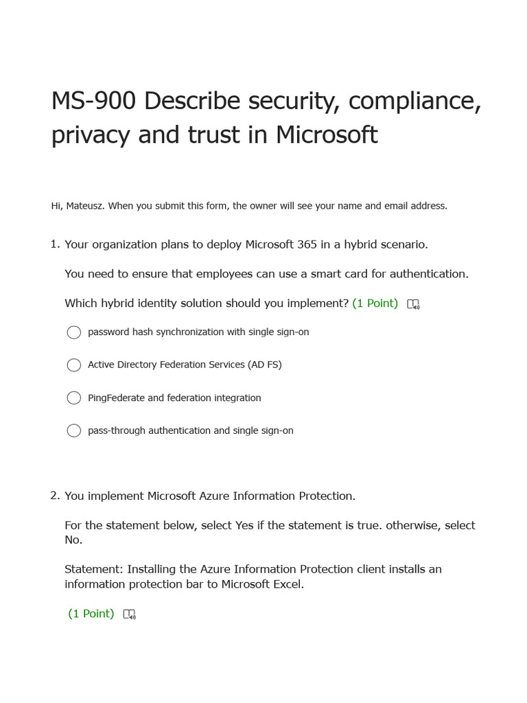 MS-900 Describe Security, Compliance, Privacy and Trust in Microsoft | PDF | Active Directory ...