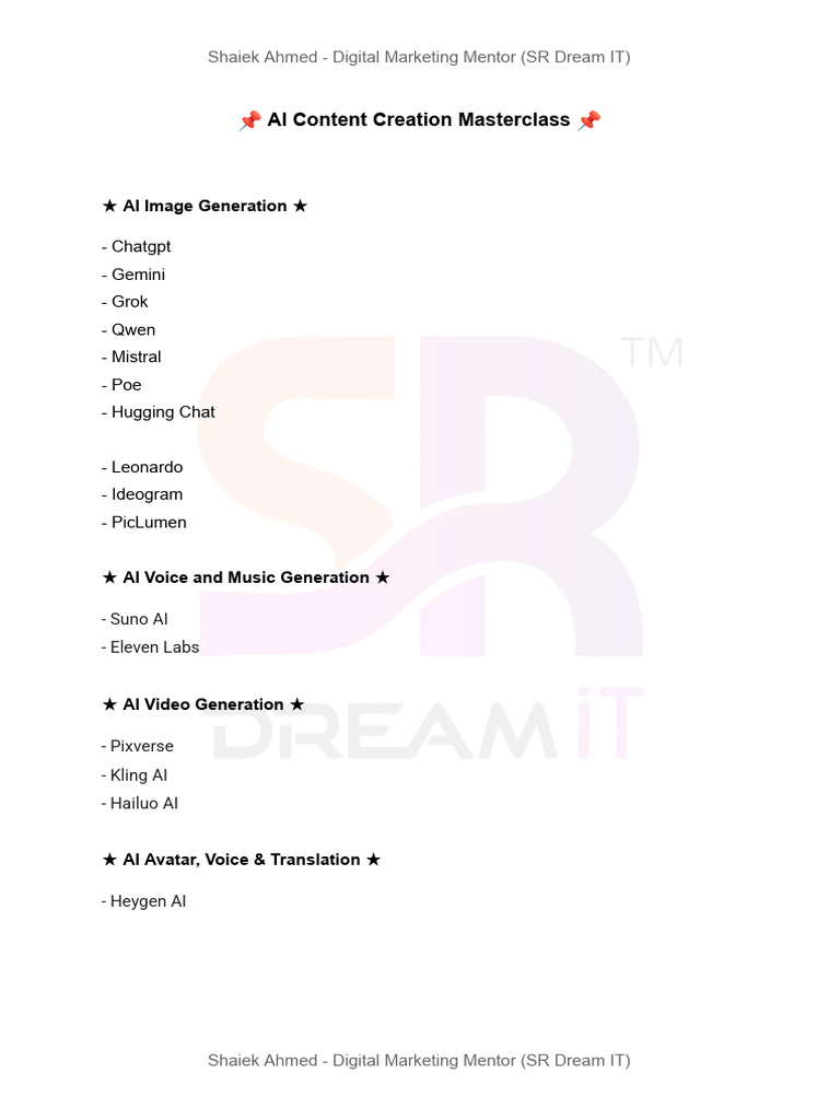 AI Content Creation Masterclass | PDF