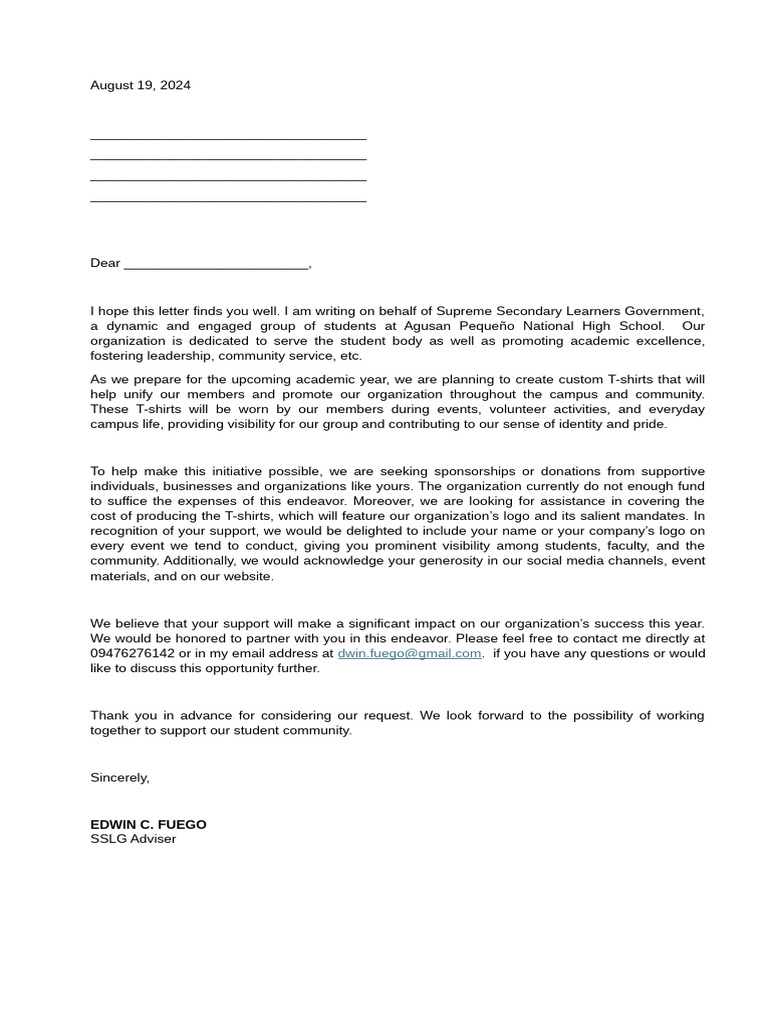 For Solicitation Letter | PDF