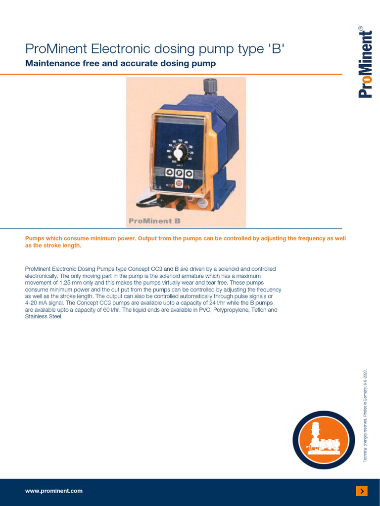 ProMinent Electronic Dosing Pump B | PDF | Pump | Equipment
