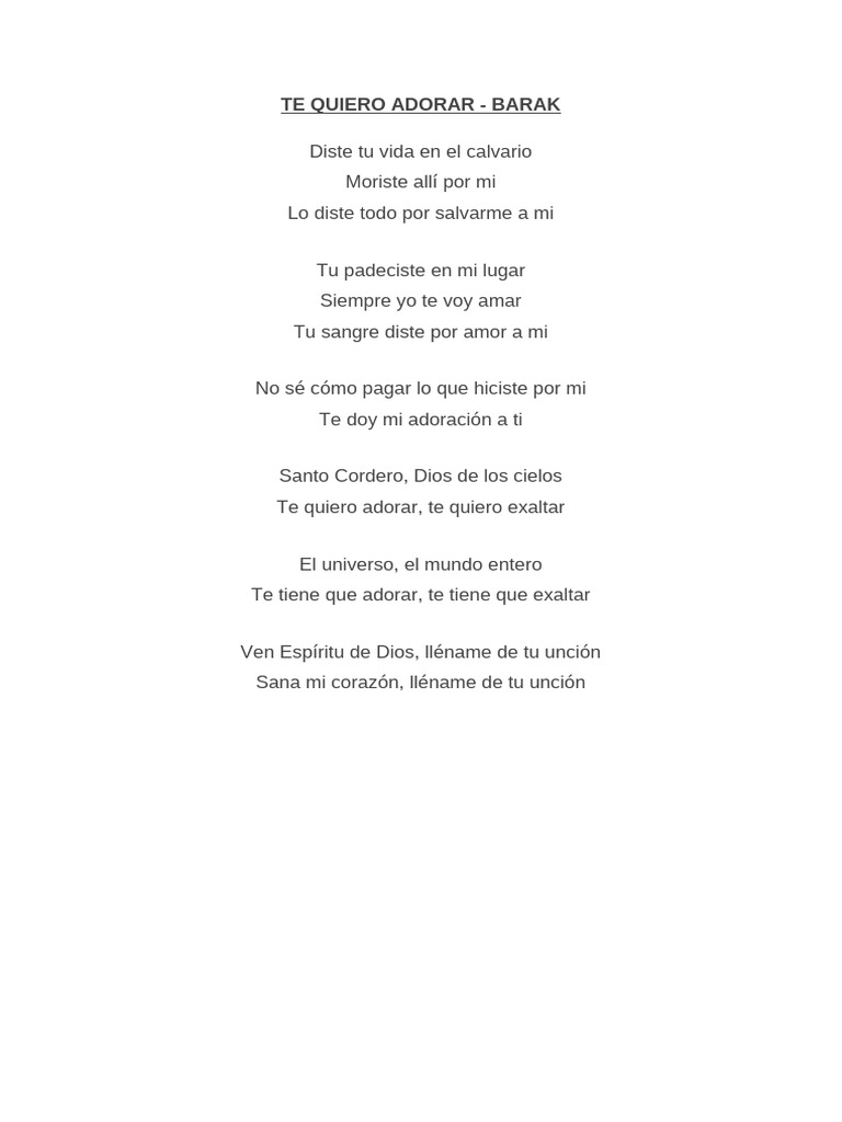 Te Quiero Adorar - Barak: Letra y Acordes | PDF