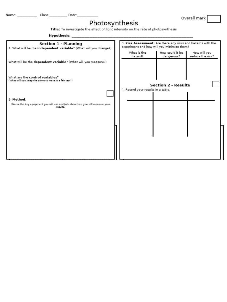 Photosynthesis Investigation Sheet | PDF