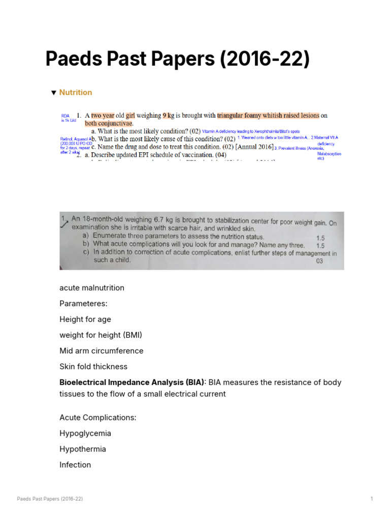 Paeds Past Papers (2016-22) a211305125954ec4b7e25b84a7e175c8 | PDF | Hepatitis | Medical Specialties