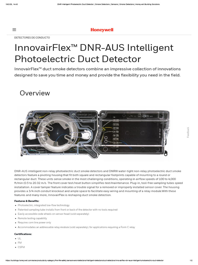 InnovairFlex DNR-AUS Duct Smoke Detector | PDF | Duct (Flow) | Sensor