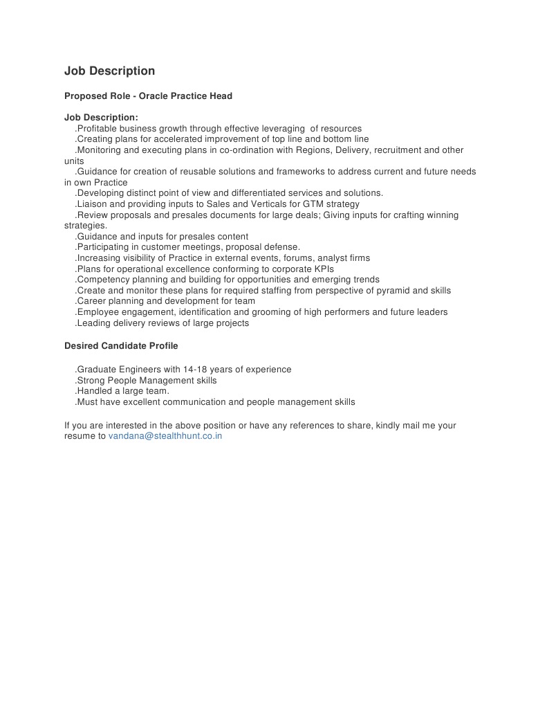 Oracle Practice Head Job Description | PDF