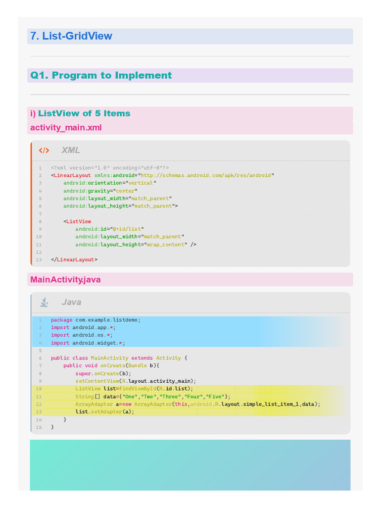List GridView | PDF | Android (Operating System) | Java (Programming Language)