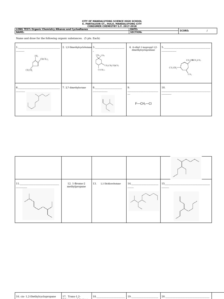 Long Test in Organic Chemistry | PDF