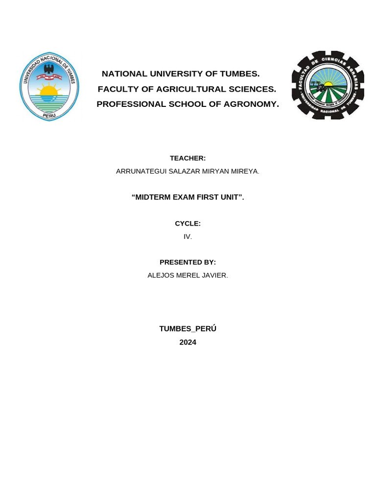 NATIONAL UNIVERSITY OF TUMBES Examen Parcial Ingles 3 | PDF