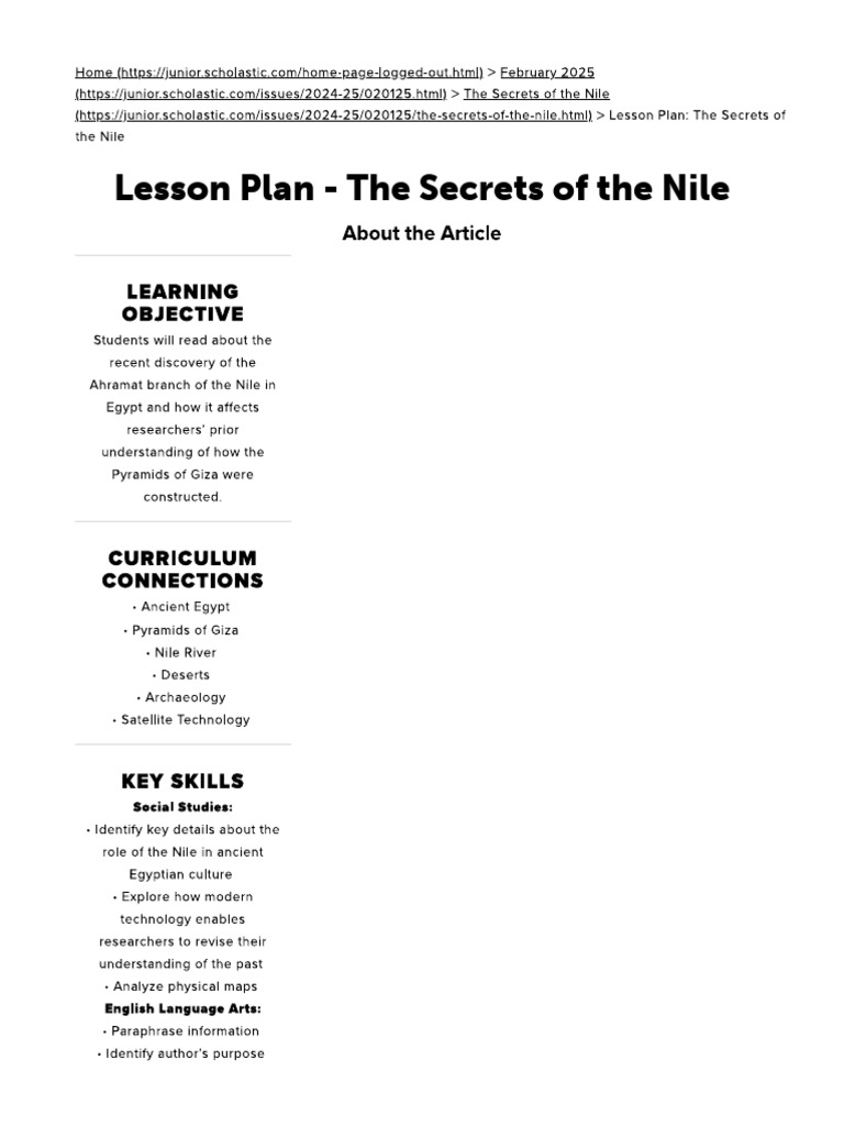 Lesson Plan: Secrets of the Nile | PDF