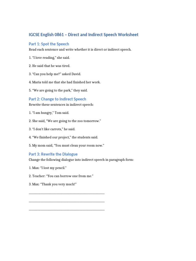 Theo_Direct_Indirect_Speech_Worksheet | PDF