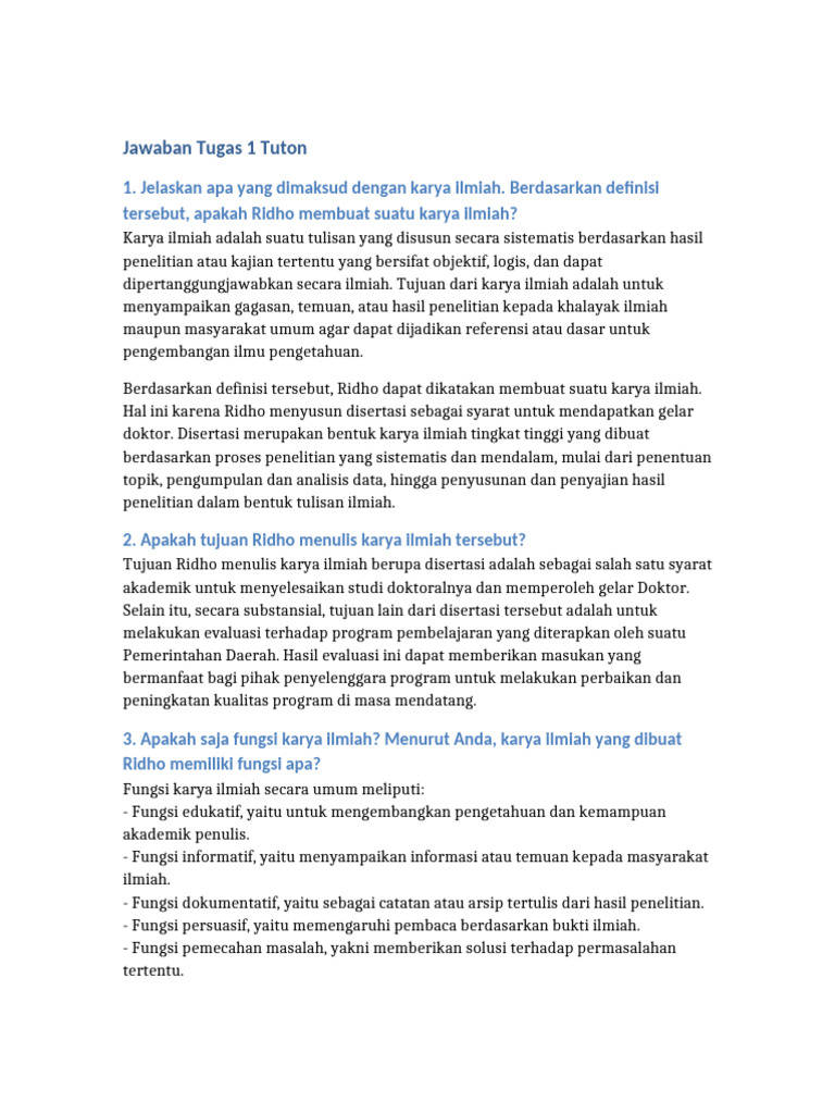 Jawaban Tugas Tuton Karya Ilmiah | PDF