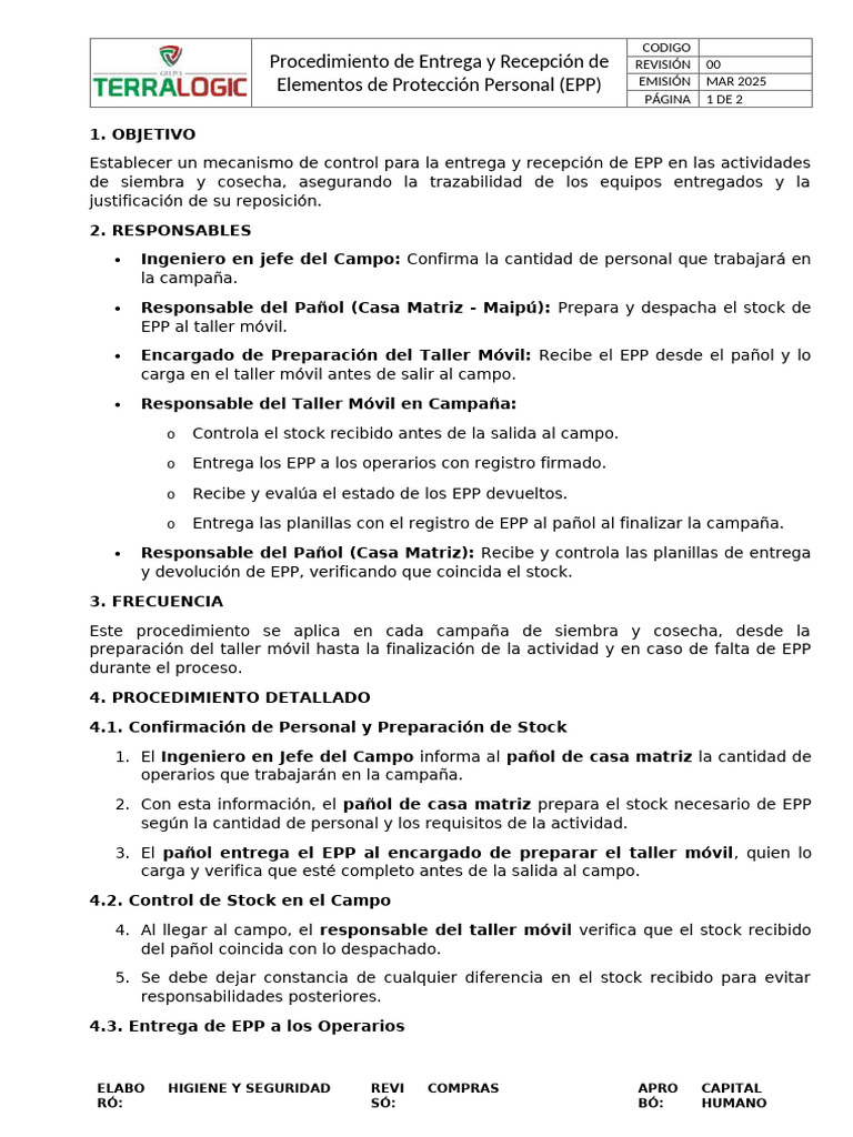 Procedimineto de Entrega de EPP | PDF