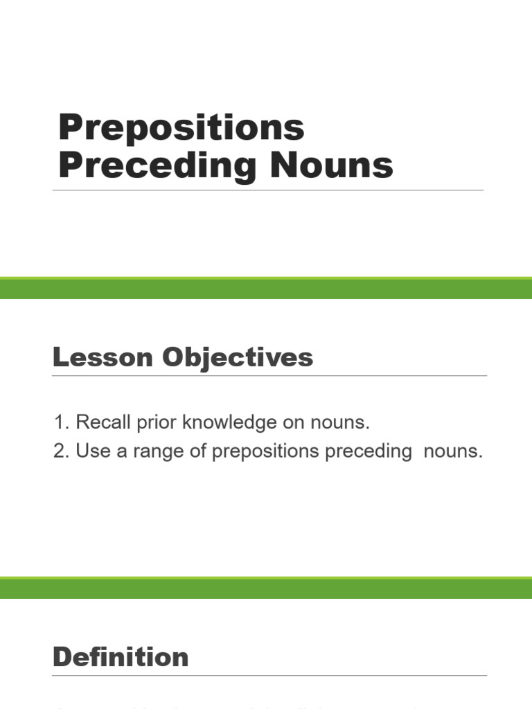 Prepositions Preceding Nouns | PDF | Noun | Languages