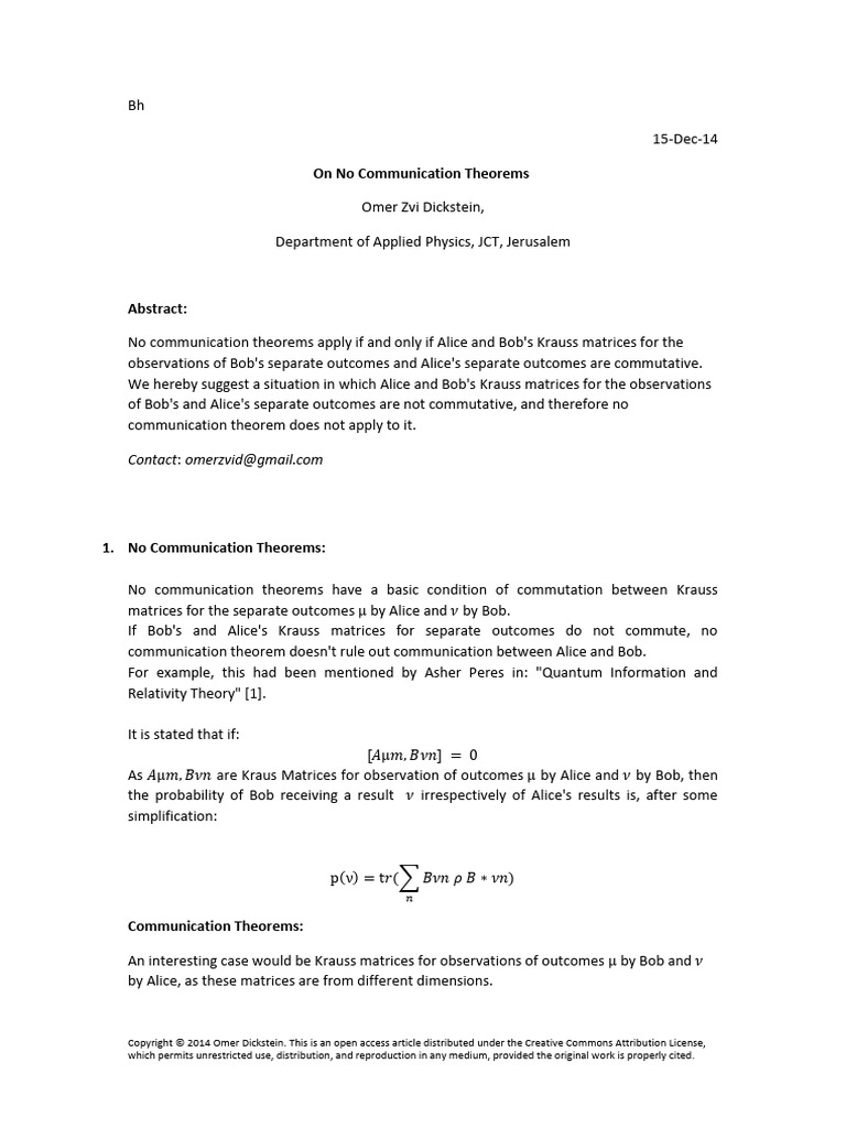 Non-Commutative Kraus Matrices in Quantum Communication | PDF ...