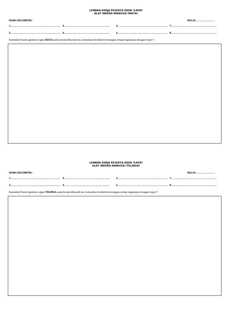 LKPD Puzzle Alat Indera Manusia | PDF