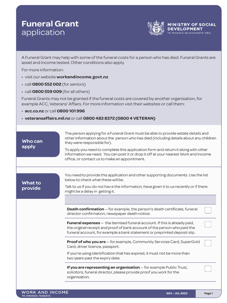Funeral Grant Application | PDF | Pension | Expense