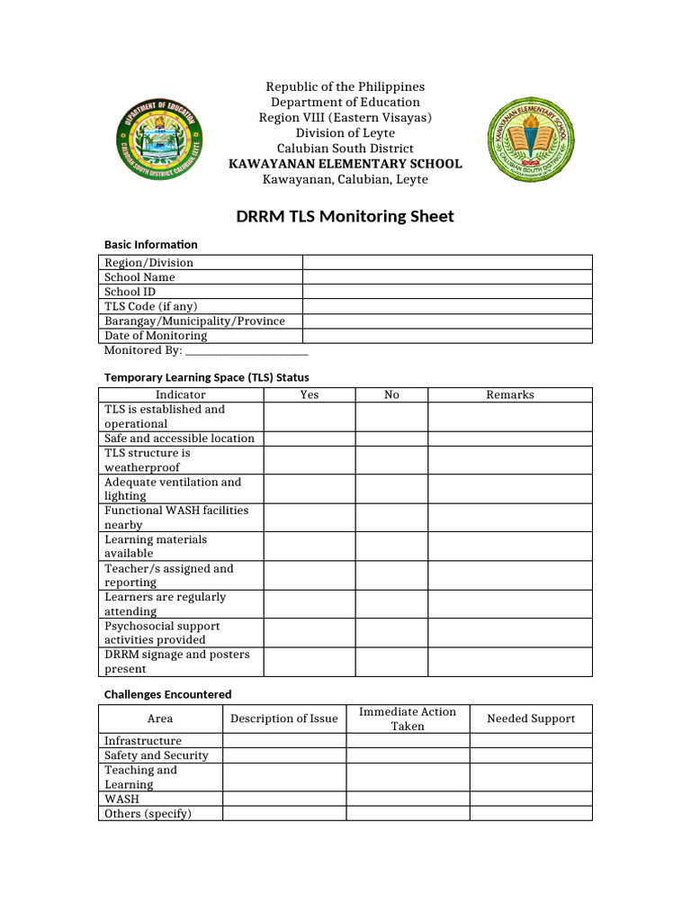 DRRM TLS Monitoring Sheet | PDF