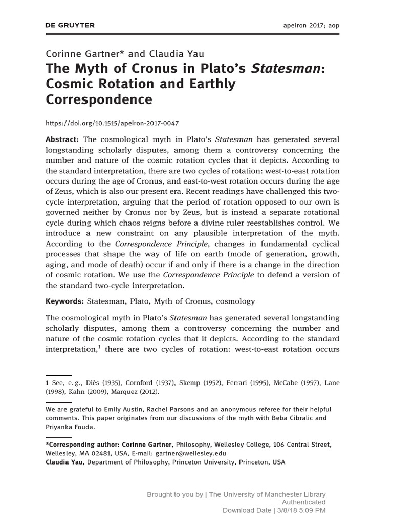 The Myth of Cronus in Plato S Statesman | PDF | Plato