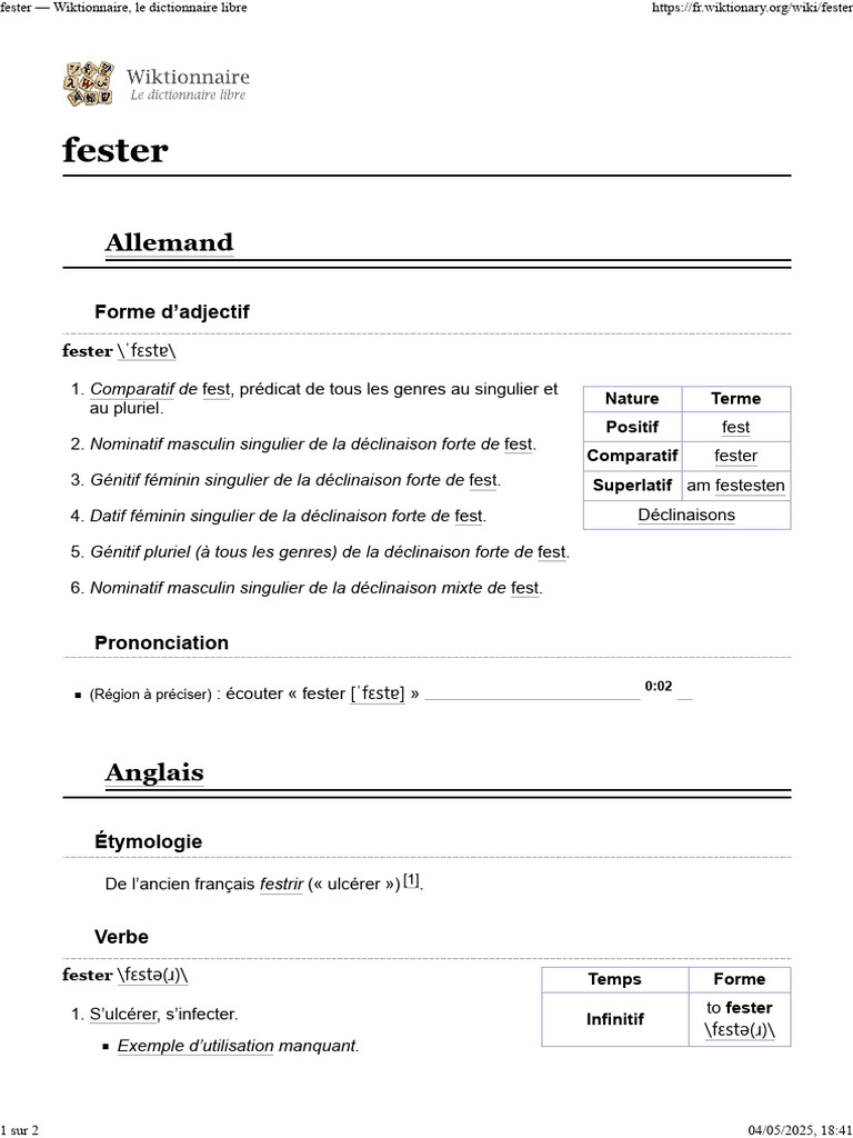 Définition et utilisation de "fester" | PDF | Nombre grammatical ...