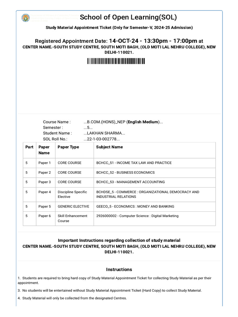 SOL Study Material Appointment | PDF