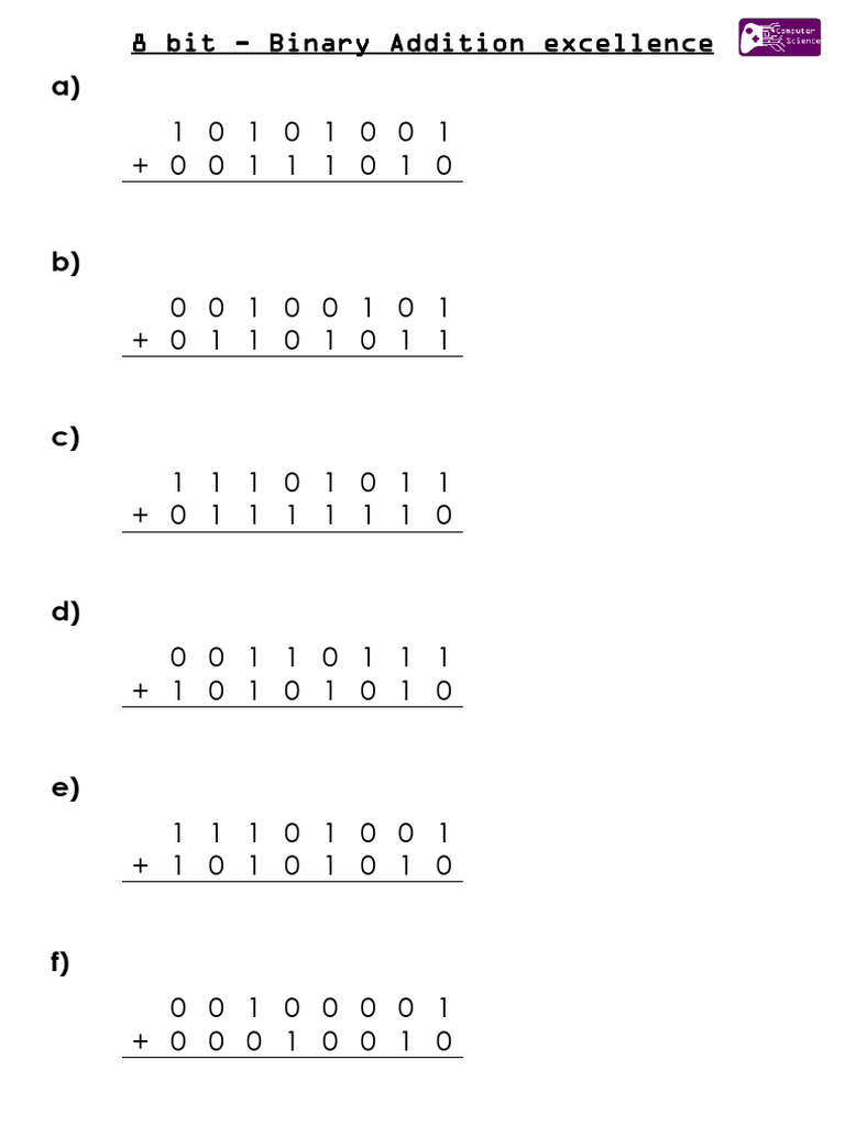Binary Addition Worksheet | PDF