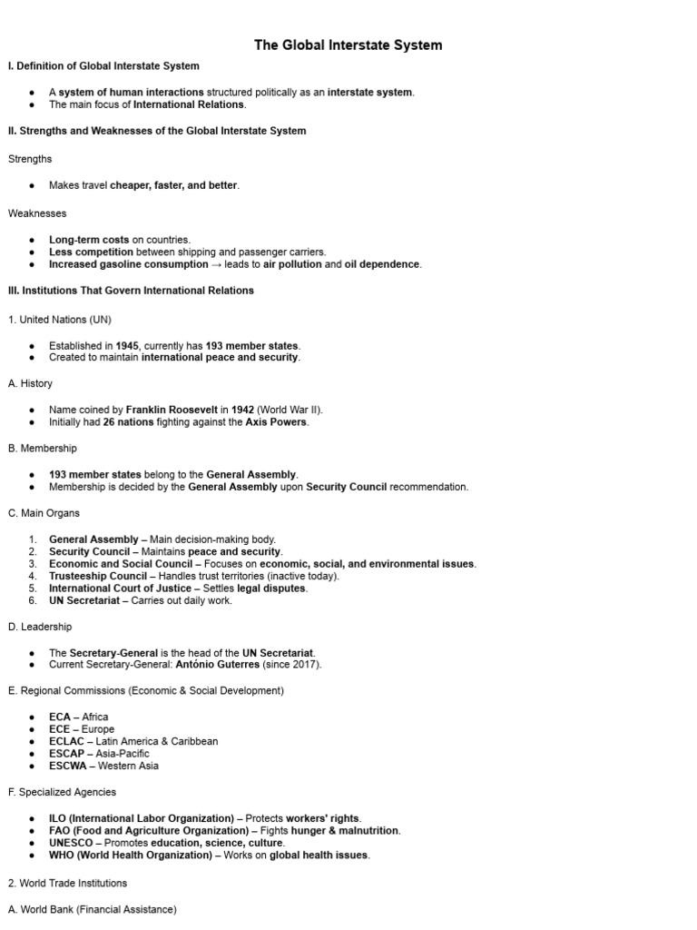 CONTEMPORARY WORLD_THE GLOBAL INTERSTATE SYSTEM | PDF | Trade ...