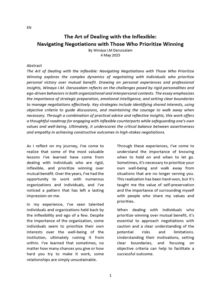 The Art of Dealing with the Inflexible: Navigating Negotiations with ...