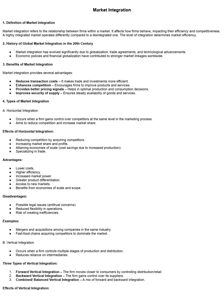 Understanding Market Integration Types | PDF | Market (Economics ...