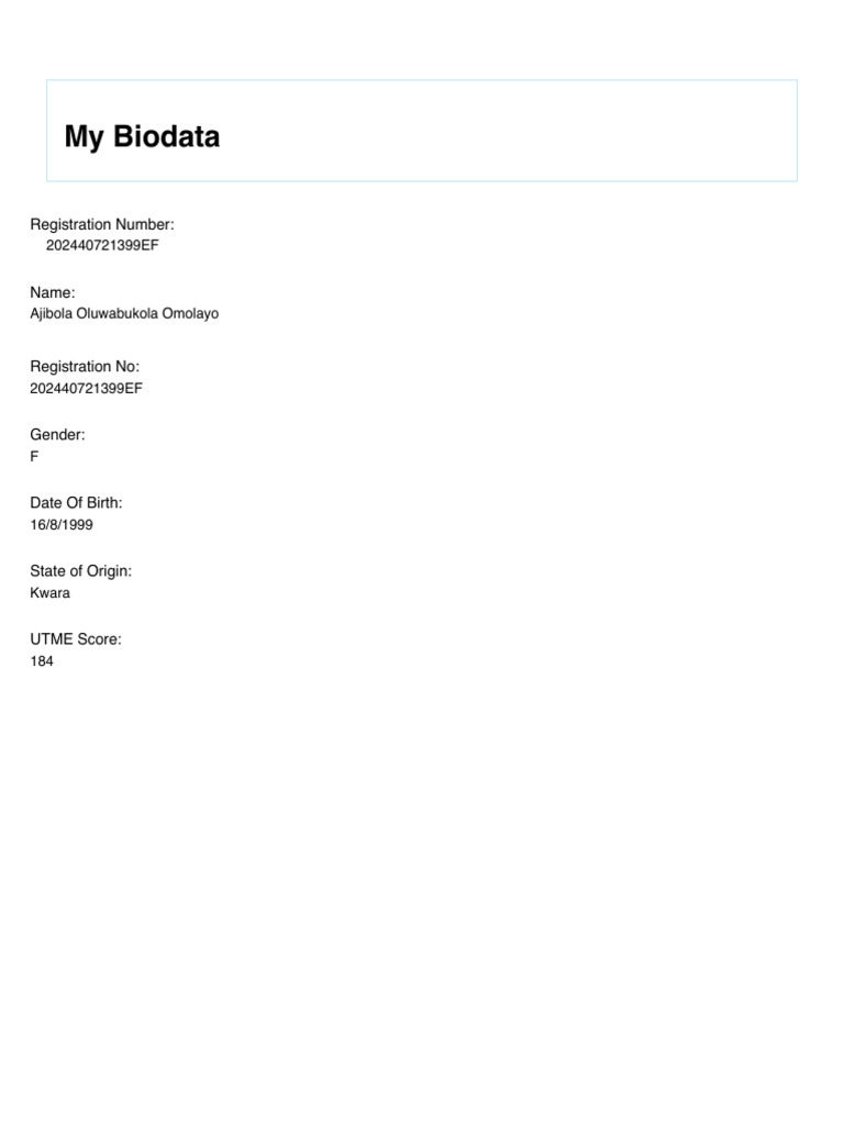 Ajibola JAMB E-Facility | PDF