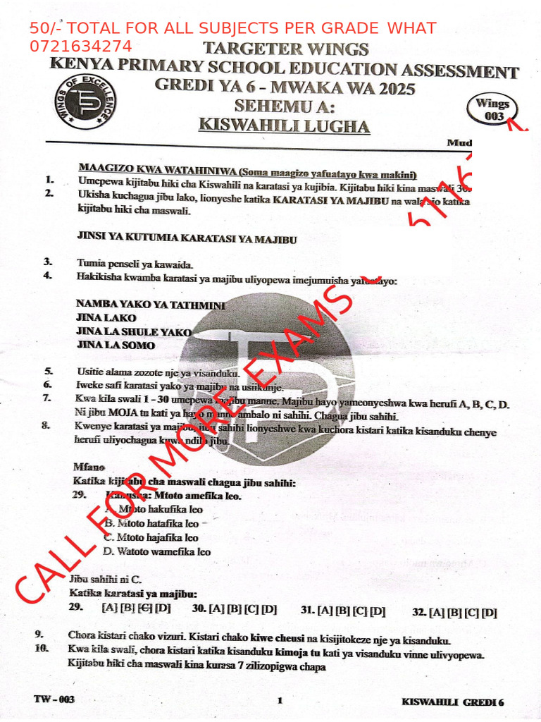 TARGETER WINGS 003 GRADE6 KISWAHILI 012 - Sign | PDF