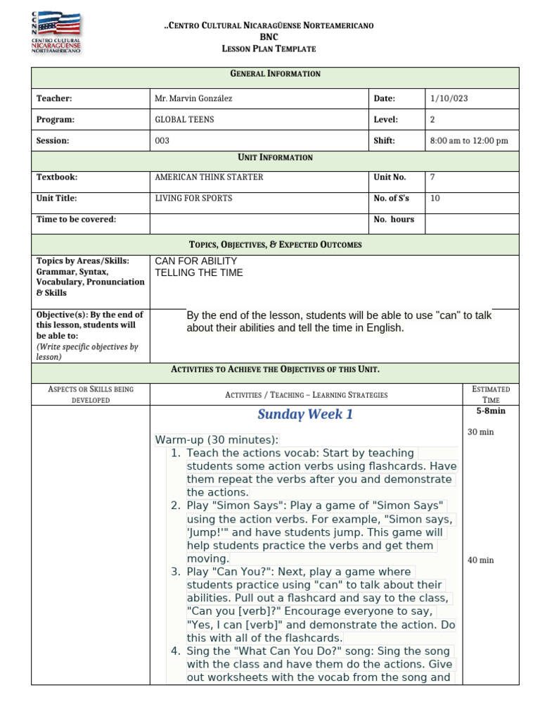 Lesson Plan Template L2 Weekends1 | PDF | Lesson Plan | Behavior Modification