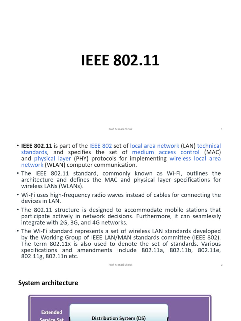 Ieee 802.11 System and Protocol Architecture | PDF | Wireless Lan ...