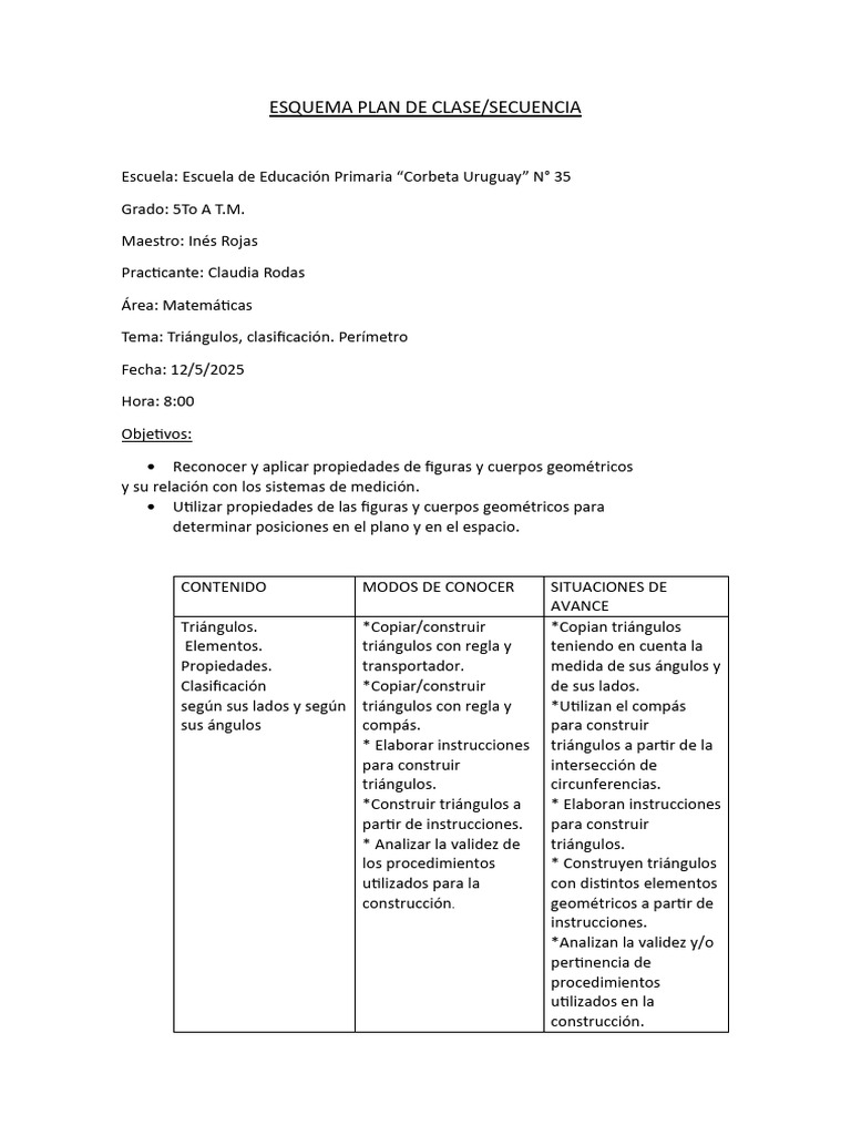 Esquema Plan de Clase Matematica | PDF | Triángulo | Geometría