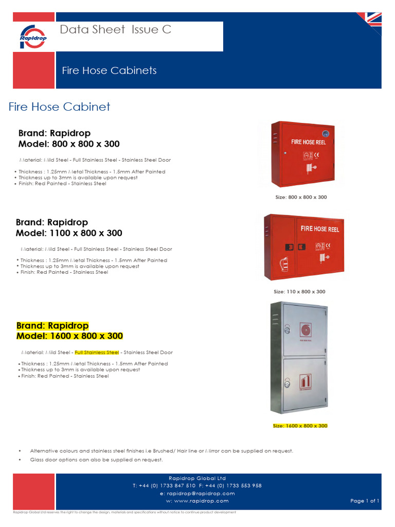 Fire Hose Cabinets Data Sheet | PDF