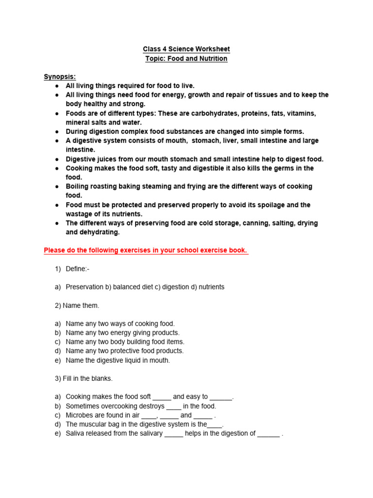 Class 4 Science Worksheet.2T | PDF