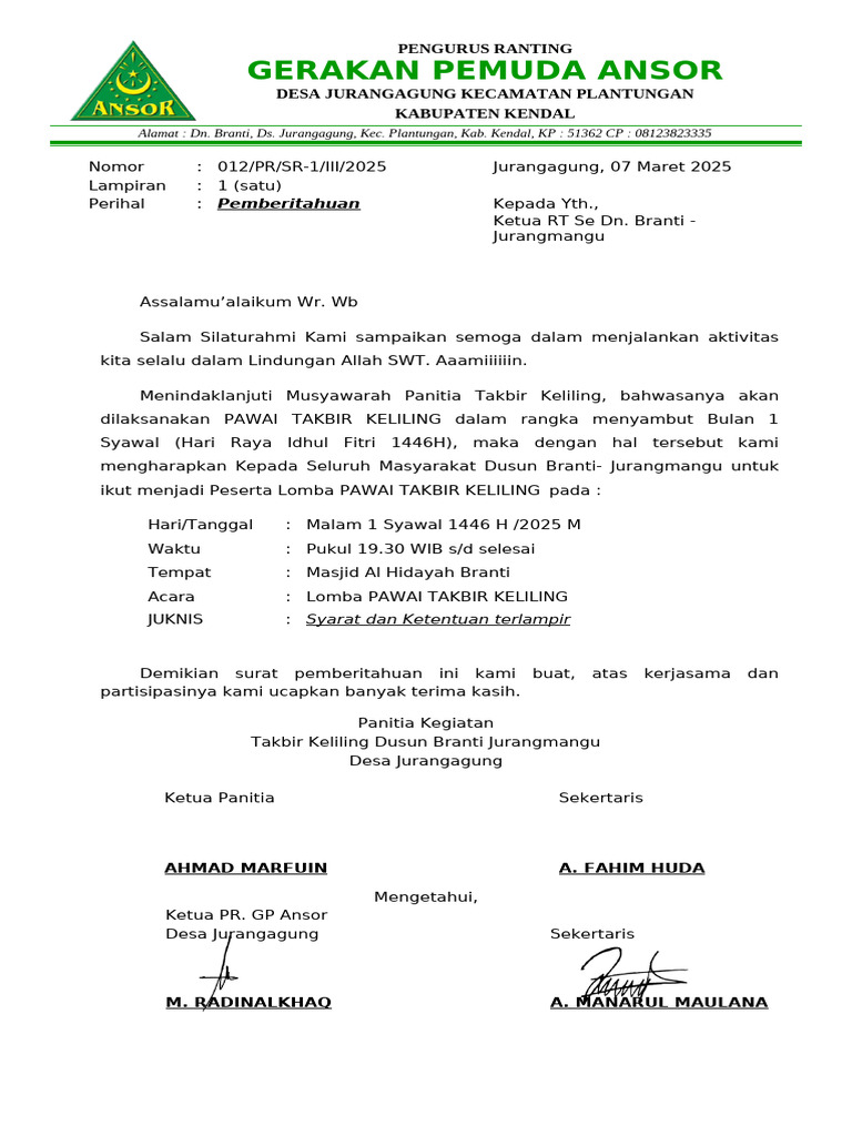 PEMBERITAHUAN TAKBIR KELILING | PDF