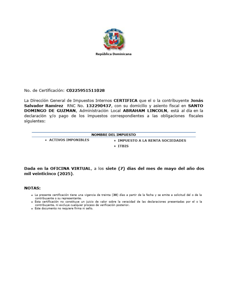 Certificacion Dgii (3 | PDF