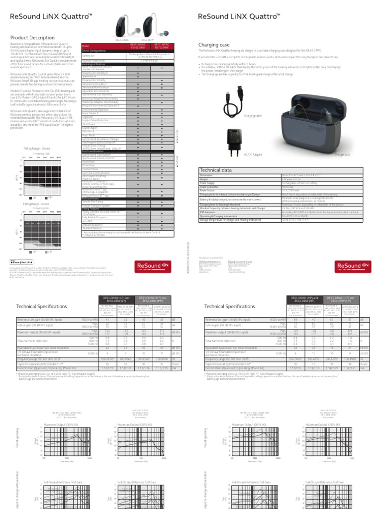 ReSound LiNX Quattro 61 62 Datasheet | PDF | I Pad | Battery Charger