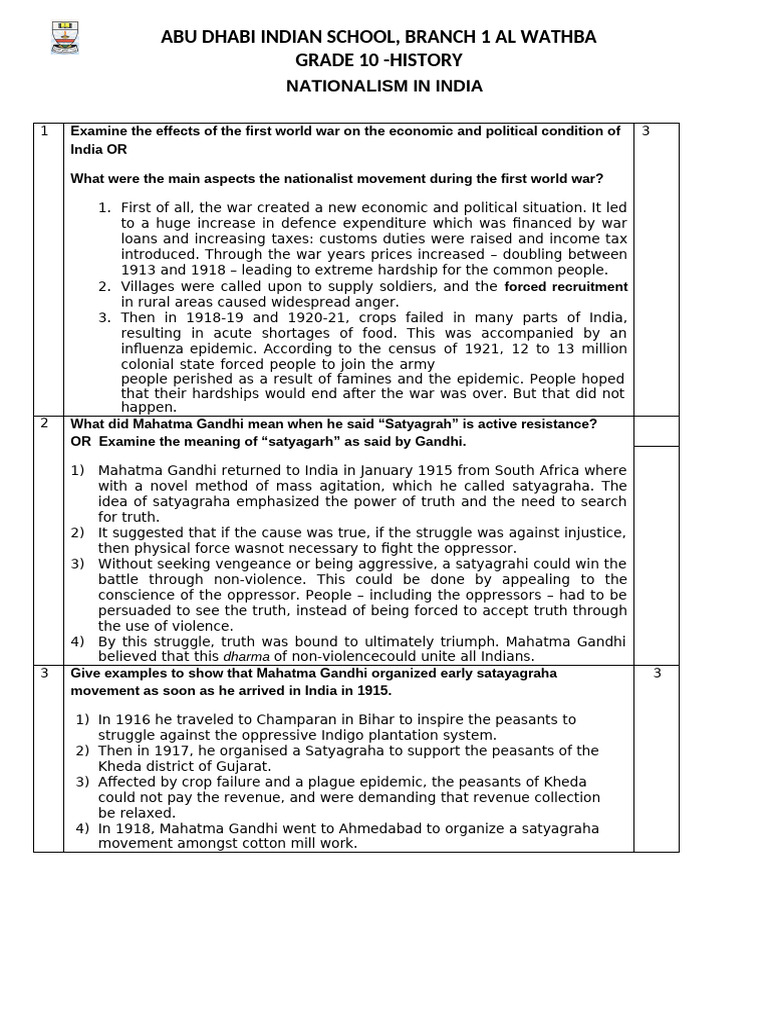 Nationalism in India-Notes | PDF | Mahatma Gandhi | Indian Nationalism